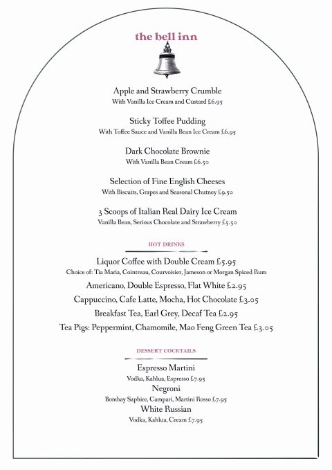 The Bell Inn Hampton Menu - The Bell Inn Hampton