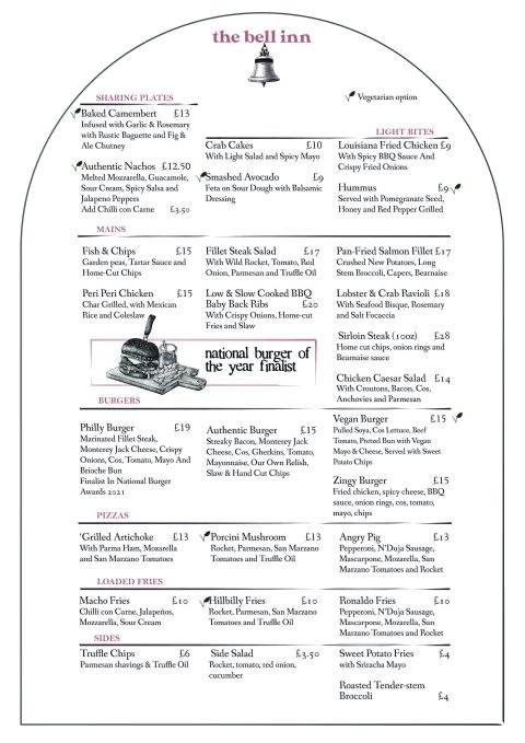 The Bell Inn Hampton Menu - The Bell Inn Hampton
