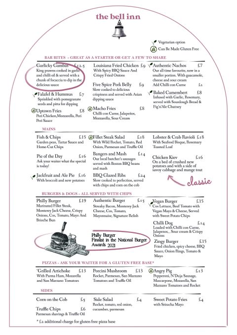 The Bell Inn Hampton Menu - The Bell Inn Hampton